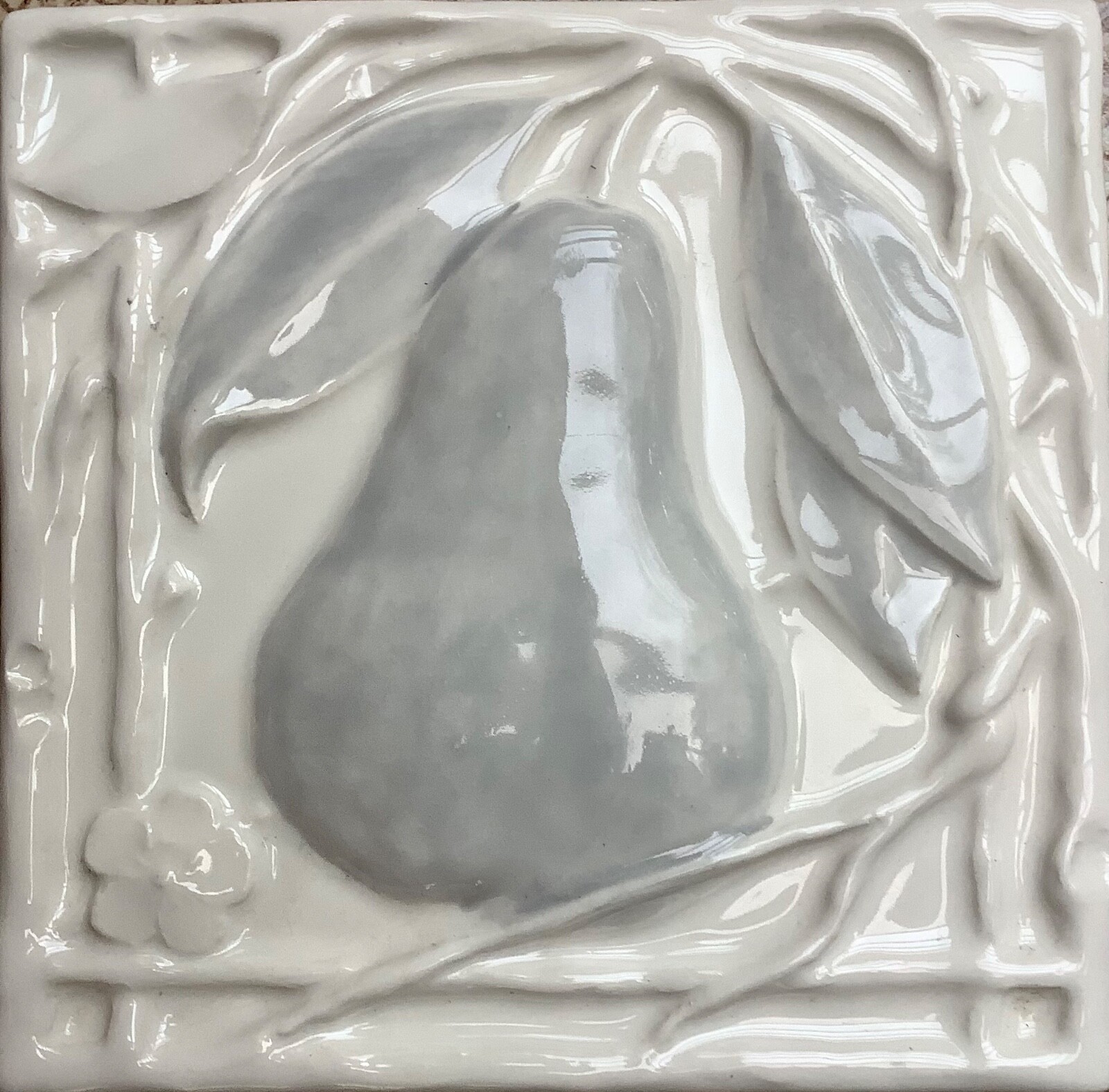 Pratt & Larson Handmade Pear Relief Tile 6 x6” Light Blue | eBay