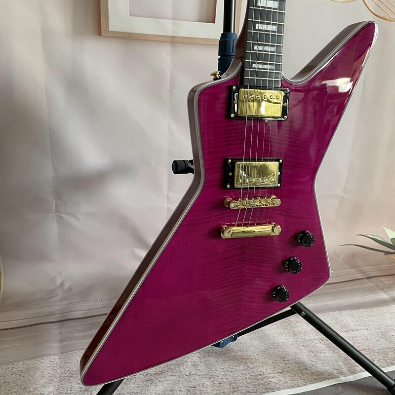 Purple Explorer Electric Guitar Solid HPL Fretboard Flamed Maple Top H ...