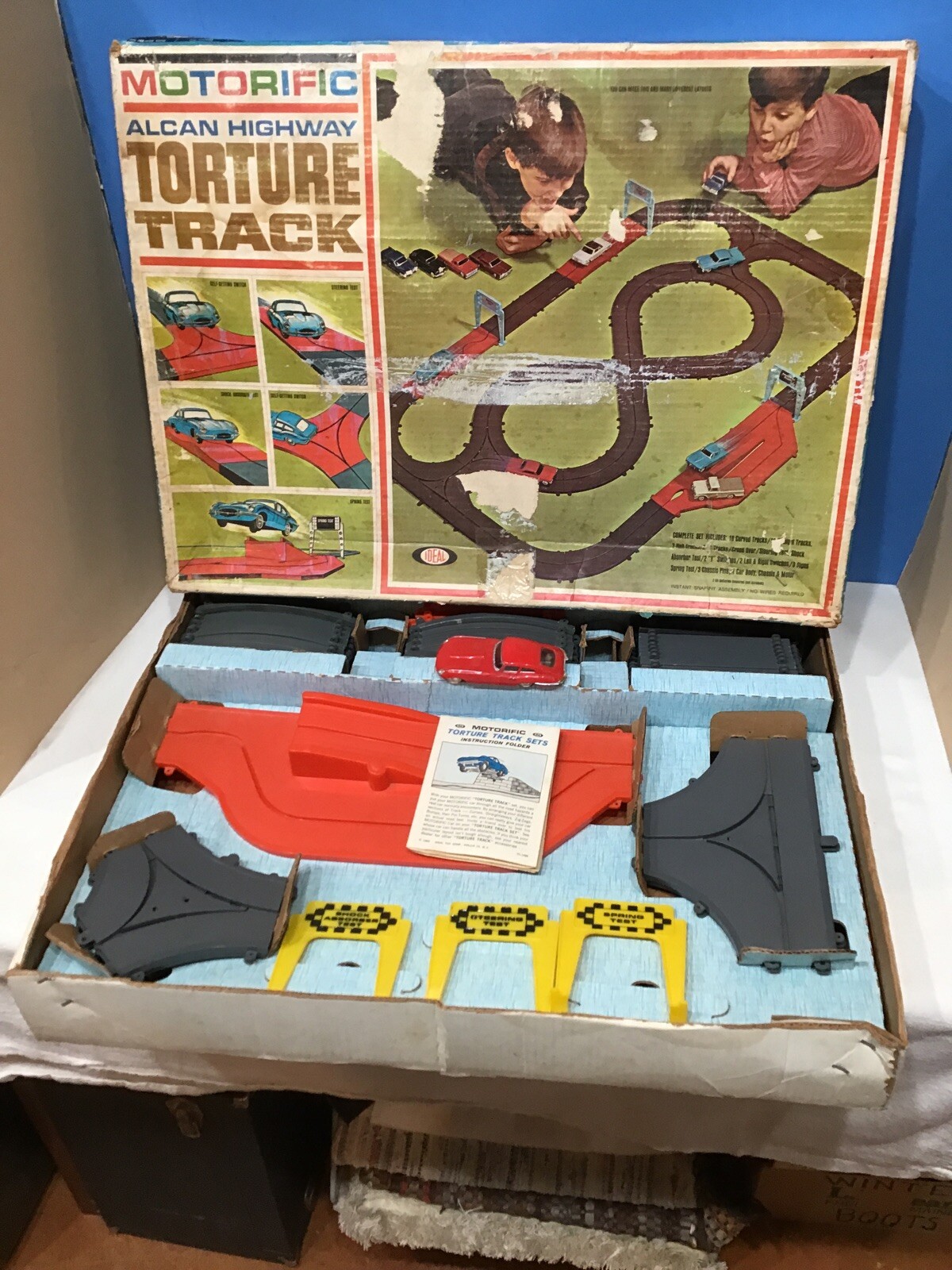1965 Ideal Motorific Torture Track in box with a Red Jaguar car ...