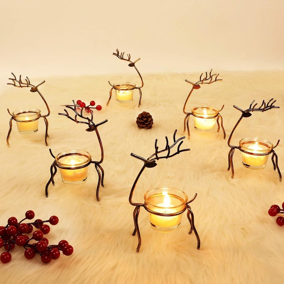 6 Metal Reindeer Tea Light Candle Holders Set NEW IN BOX Christmas SALE ...