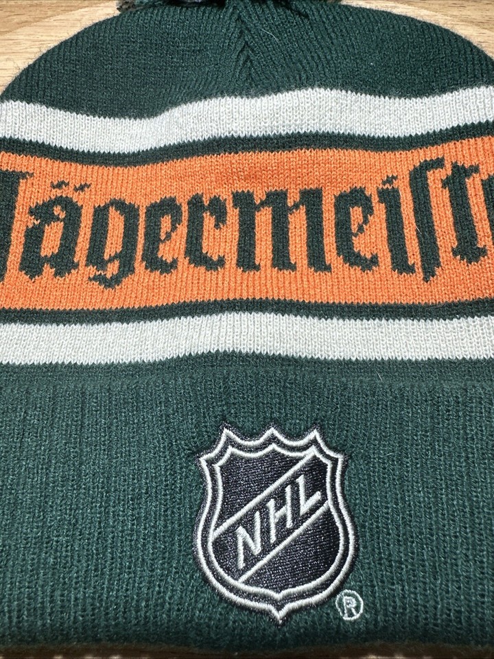 Jagermeister NHL Dark Green Orange & White Winter Pom Pom Beanie Hockey ...