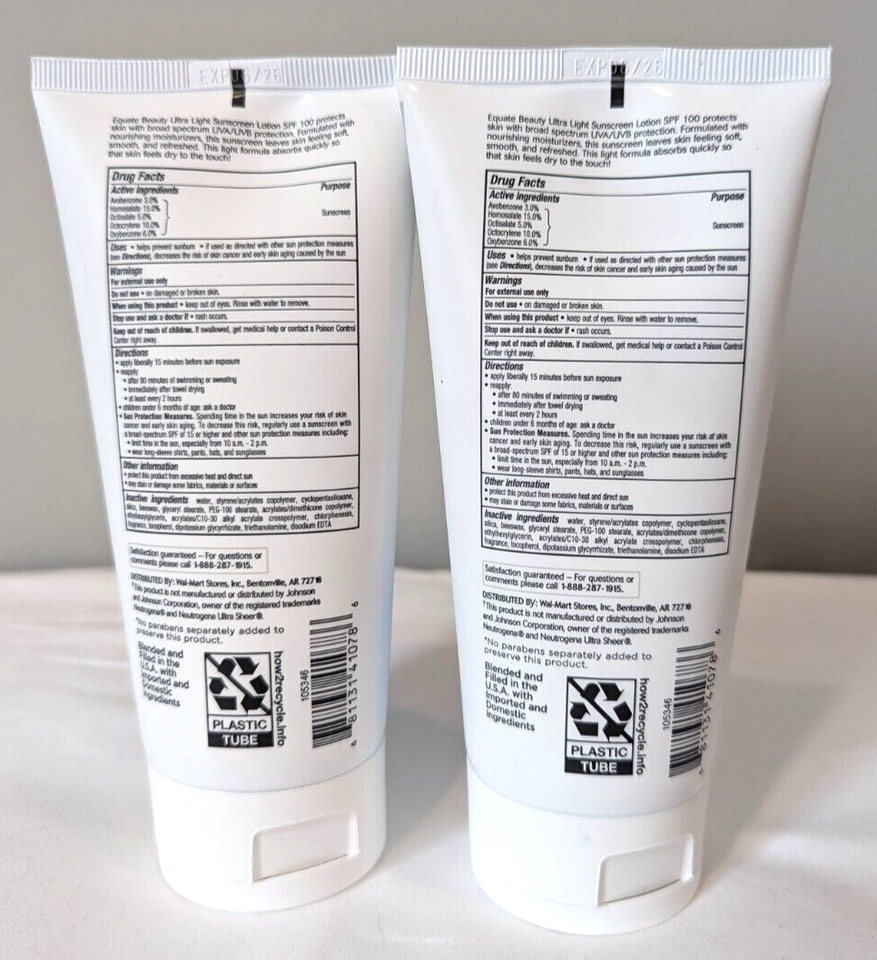 Equate Beauty Ultra Light Sunscreen Lotion SPF 100 - 6 fl oz Each Exp ...