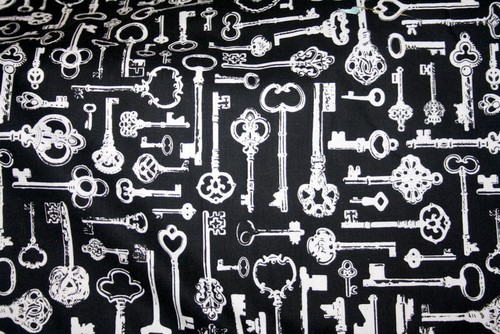 WHITE SKELETON KEYS ON BLACK FROM PATRICK LOSE - 100% COTTON FABRIC | eBay