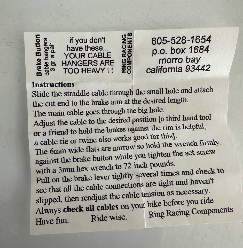 Ring Racing Components Cantilever 'Brake Button' Brake Cable Hangers ...