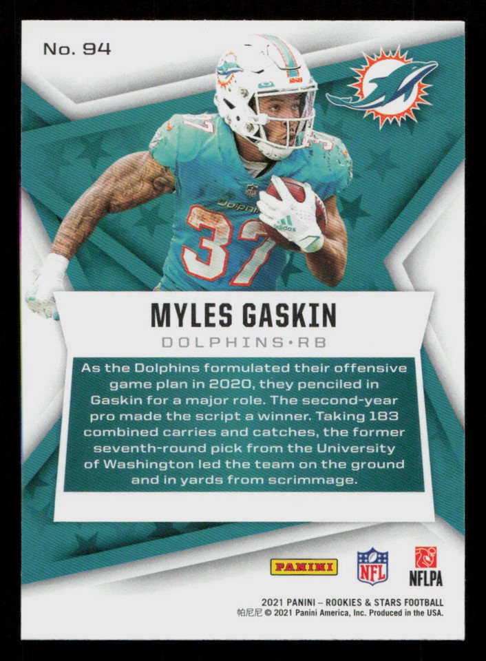 2021 Panini Rookies & Stars #94 Myles Gaskin Miami Dolphins Football ...