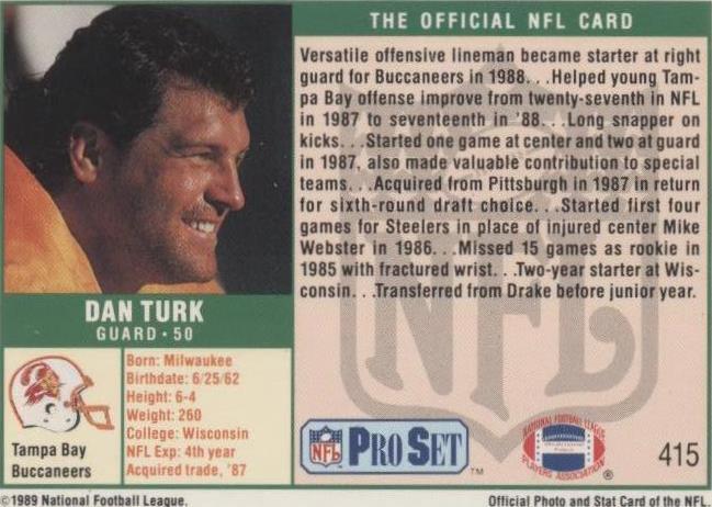 1989 Pro Set Dan Turk #415 for sale | eBay