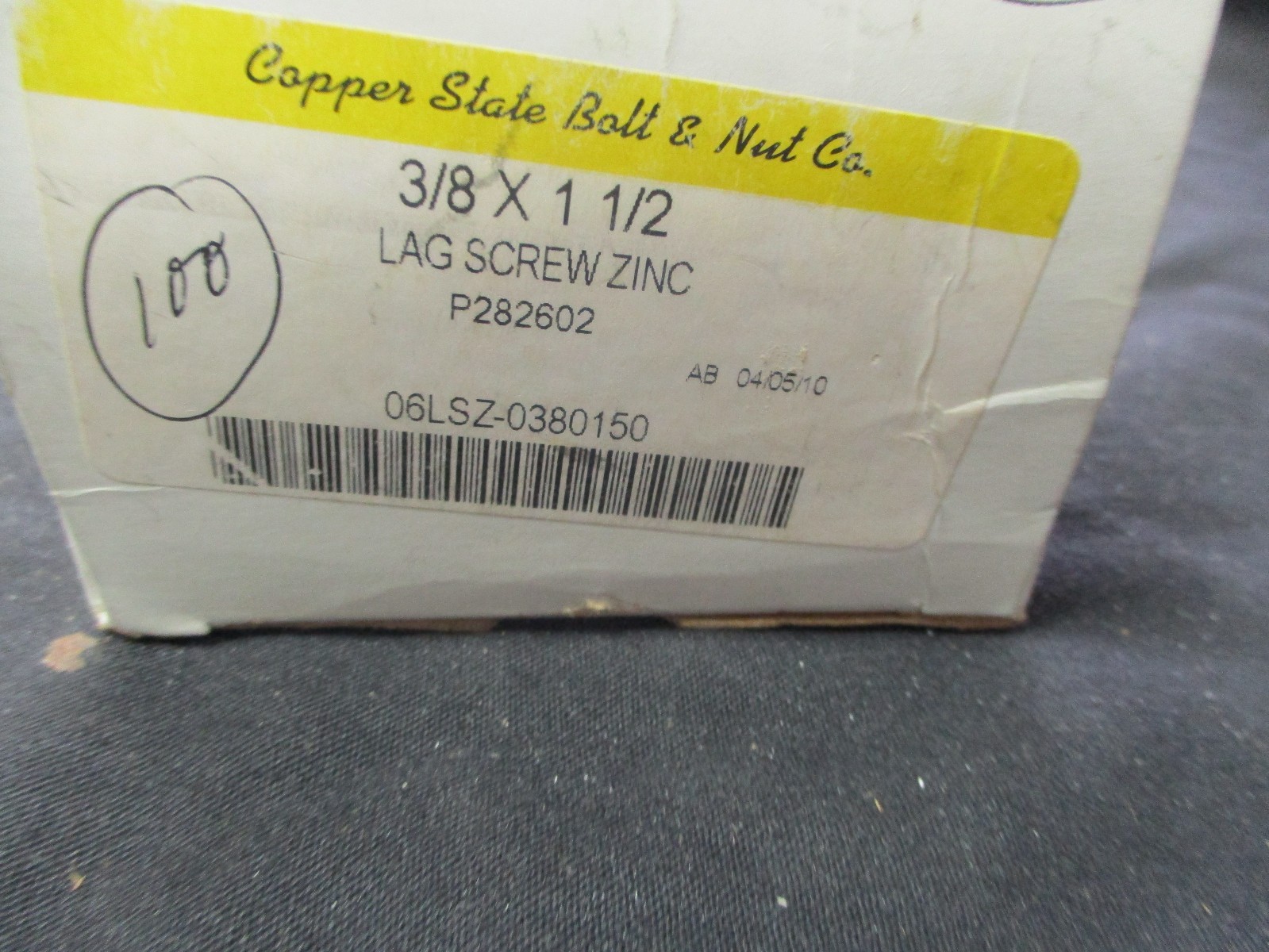 Copper State Bolt P282602 New 3/8X1 1/2" Zinc Lag Screws (QTY 100) | eBay
