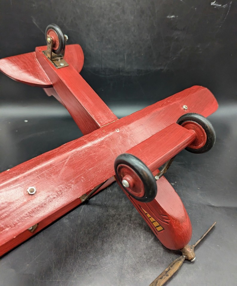 Vintage WWI Wooden Biplane w/Fighter Pilot Airplane Model Primitive ...
