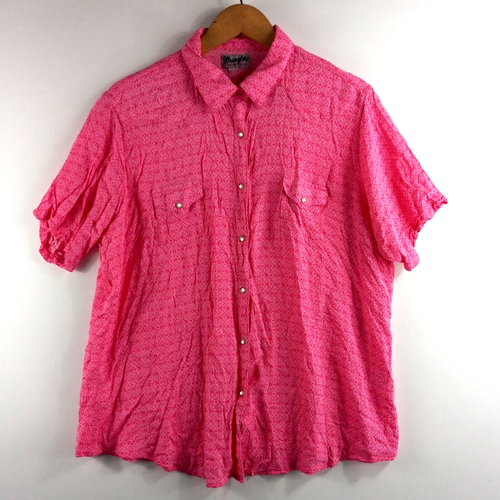 Wrangler Button Up Shirt Women's Size Unknown Pink White Geometric ...