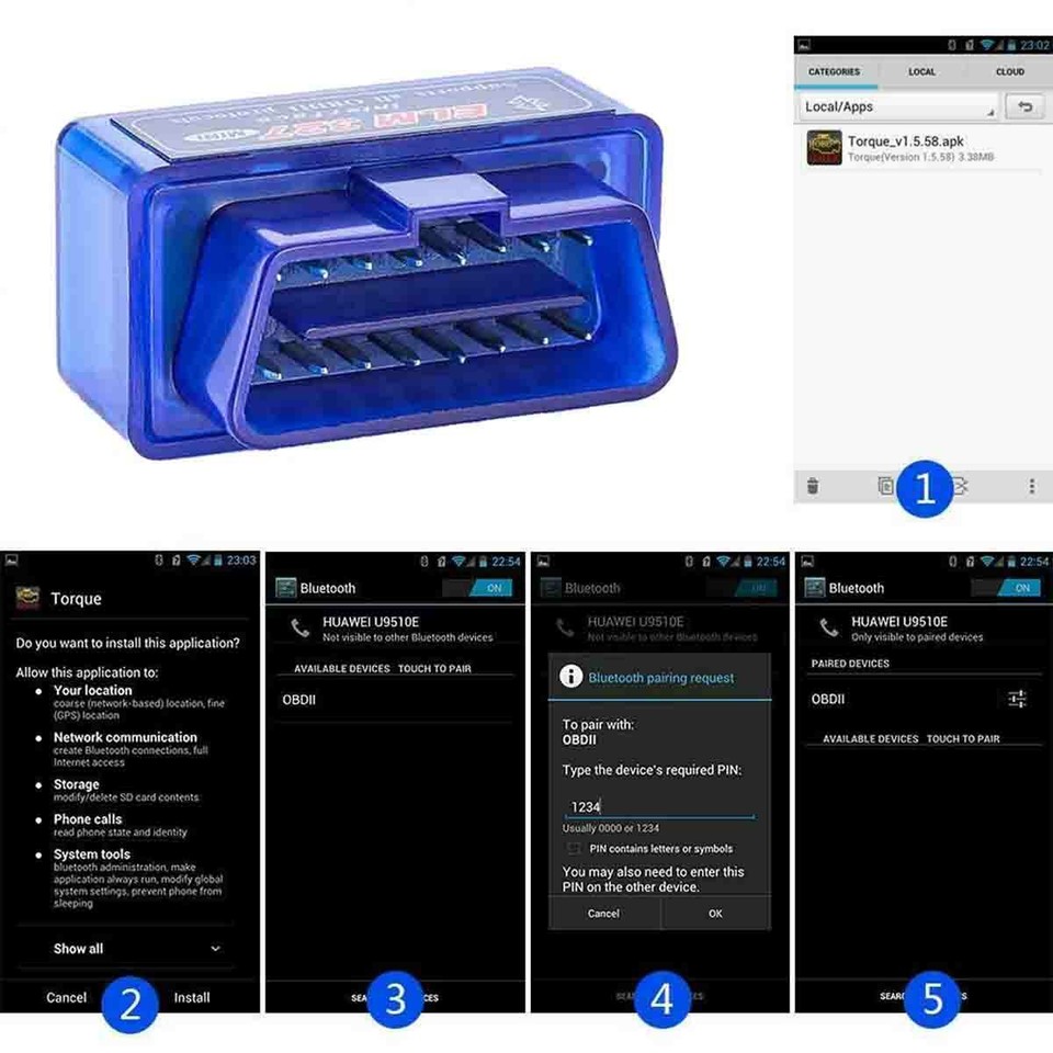 ELM327 Torque_Pro Bluetooth OBD2 OBDII Adapter Car Bluetooth Scanner ...