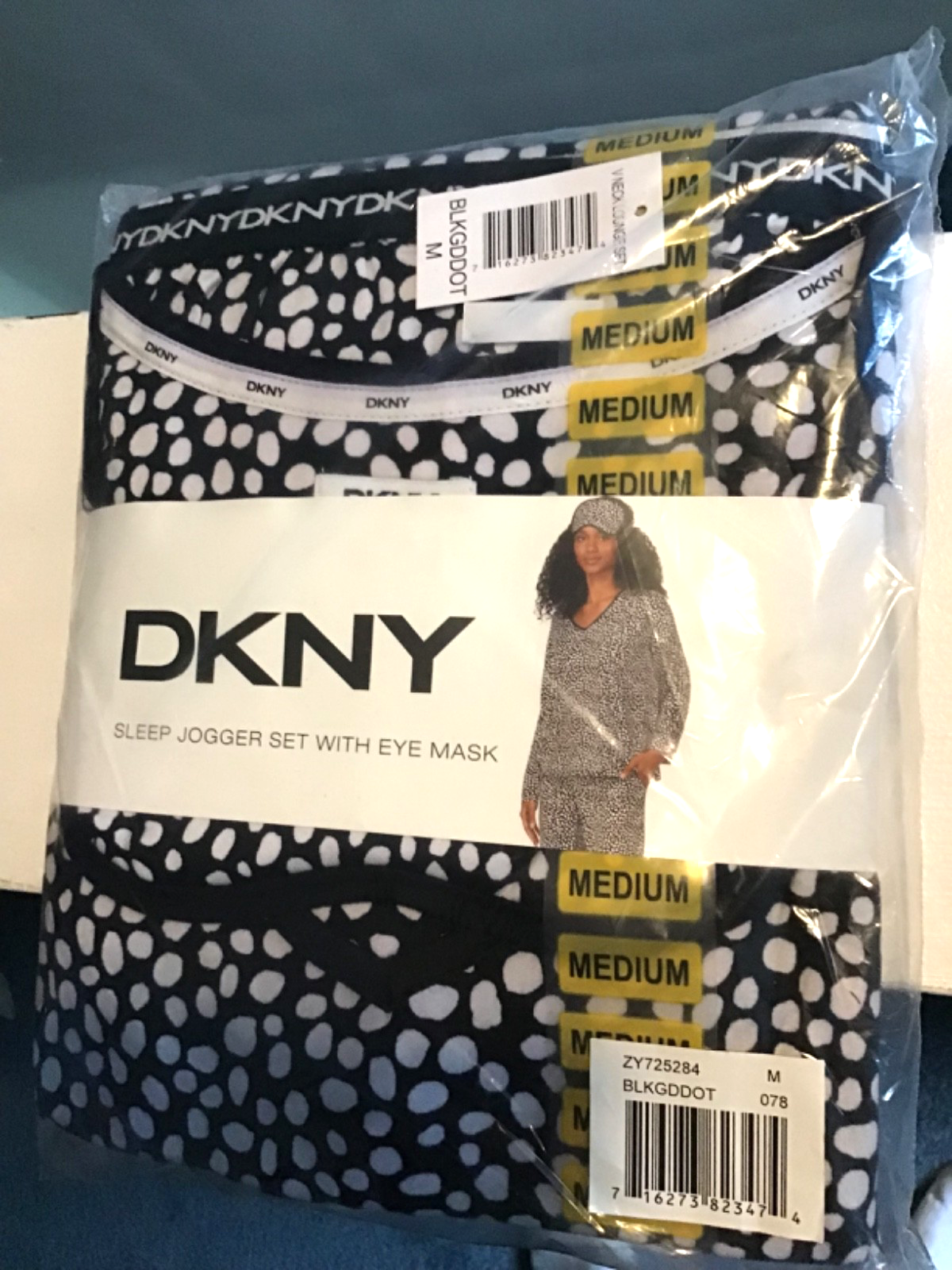 NewDKNY Jogger Pajama Set with Eye Mask Black Dot Lounge Pajamas Women ...