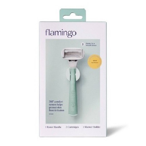 Flamingo 5-Blade Women's Razor Handle + 2 Razor Blade Refills - Sage | eBay