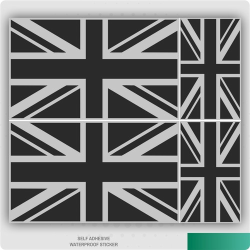 4 x Union Jack Flag Sticker - Metallic Silver & Black Great Britain ...