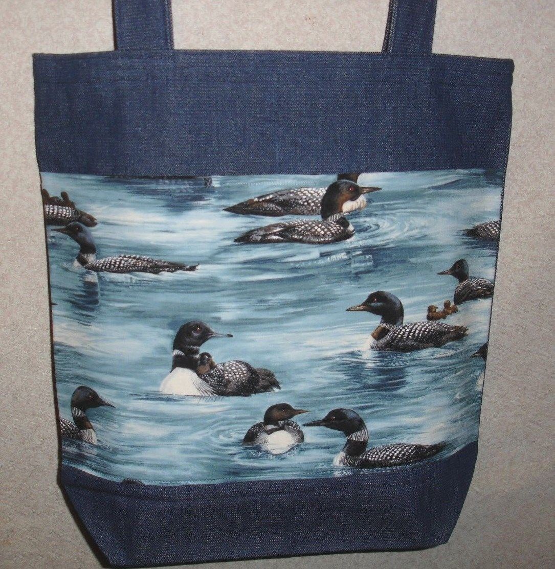 NEW Handmade Large Loons North Lakes #2 Denim Tote Bag | eBay