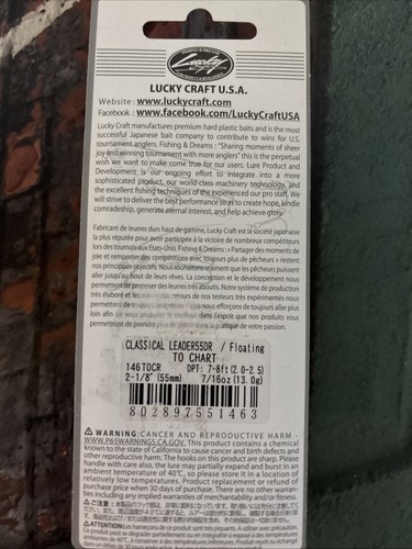 Lucky Craft 2 1/8" Fishing Lure 7/16 Oz Classical Leader55DR Floating ...