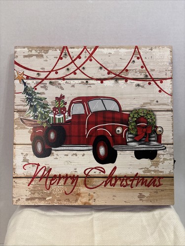 Red Christmas Truck With Tree Light Up Picture Decor Holiday On/Off ...
