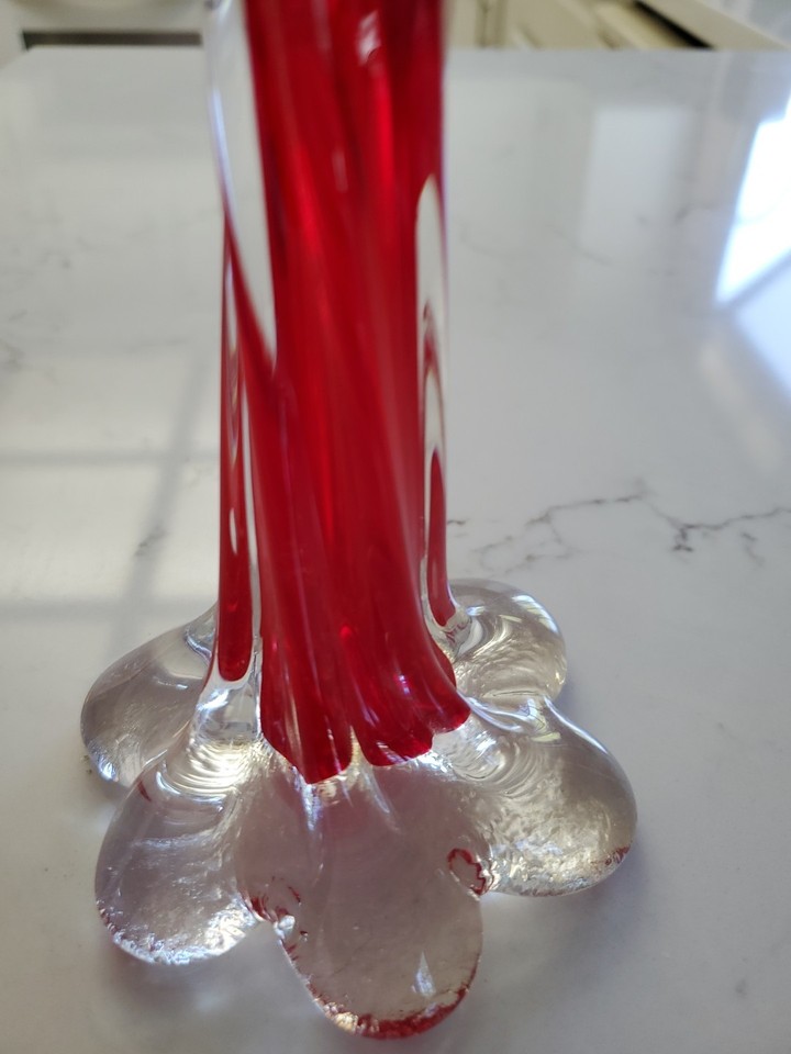 Vintage Murano Twisted Ruby Red & Clear Elephant Foot 11 1/4" Tall Vase ...