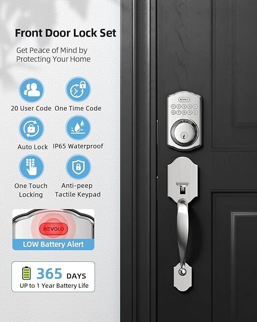 Revolo RE001 Electronic Keypad Deadbolt Keyless Entry Auto Lock - SATIN ...