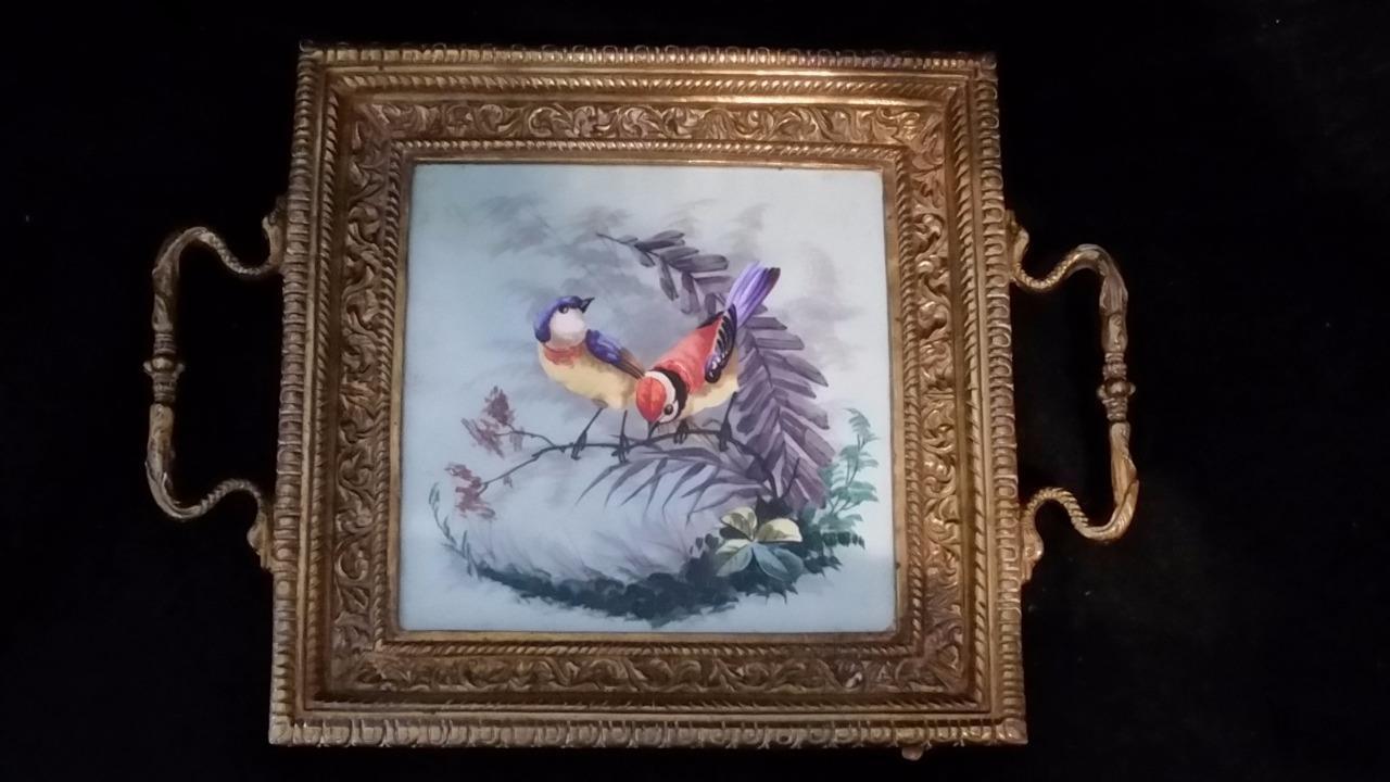 ANTIQUE VICTORIAN PORCELAIN & BRONZE CALLING CARD TRAY BIRDS | eBay