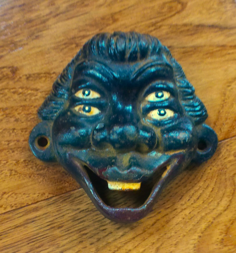 Vintage Cast Iron Wall-Mounted Bottle Opener Black Americana 4 Eyed ...