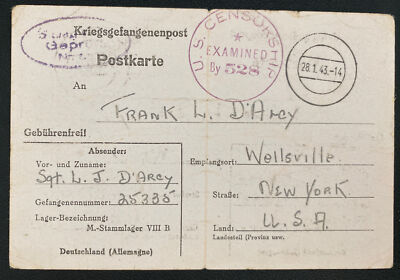 1943 Germany Stalag 8B Prisoner of War POW Postcard Cover To Wellsville ...