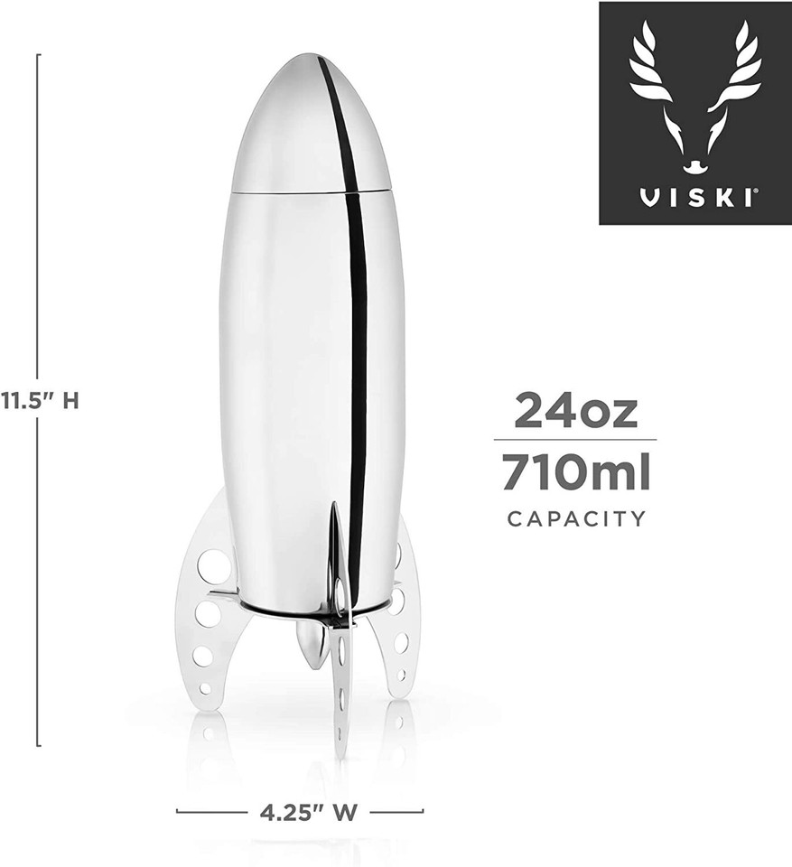 Viski Rocket Cocktail Shaker Set Stainless Steel Cobbler Shaker With ...