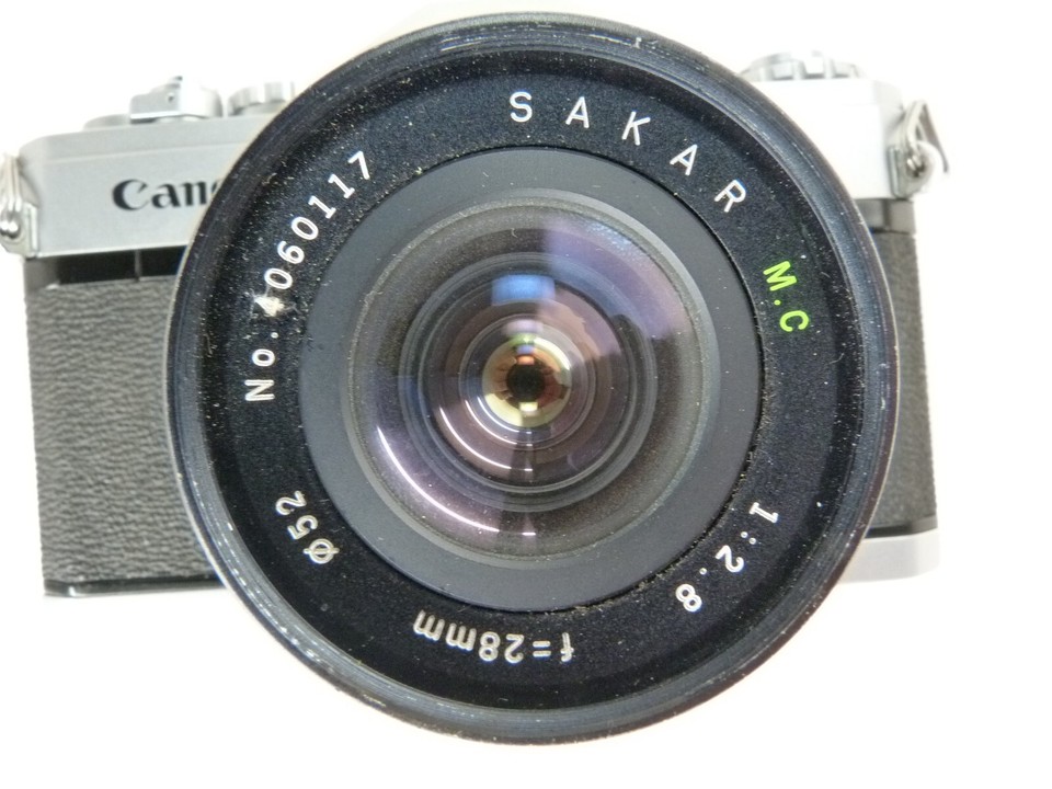 VINTAGE Canon Pellix 35mm SLR Film Camera with SAKAR 28/2.8 Lens.READ ...