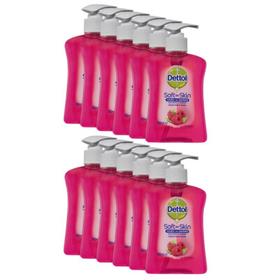 12x Dettol 250ml Liquid Soft on Skin Hand Wash Soap Raspberry Pump ...
