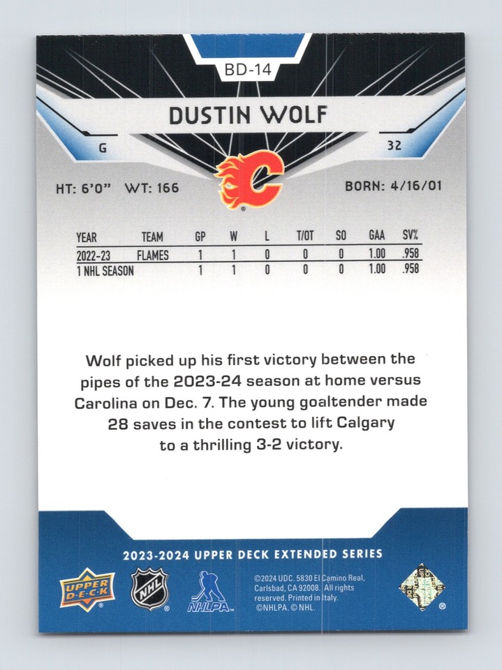 2023-24 Upper Deck 2007-08 Black Diamond Retros #BD-14 Dustin Wolf | eBay