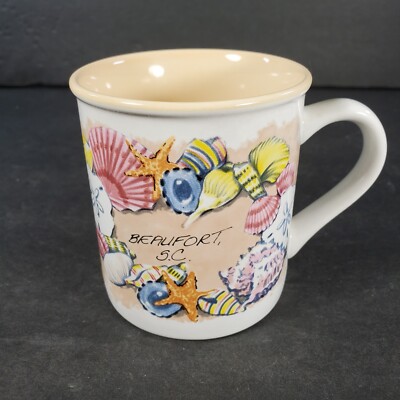 Vintage Beaufort SC Ceramic Coffee Mug Seashells Beach Tea | eBay