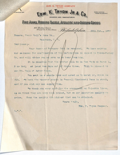 Edw. K. Tryon Jr & Co 2pp 1905 Letterhead to Henry Hall & Sons, NY (#5 ...
