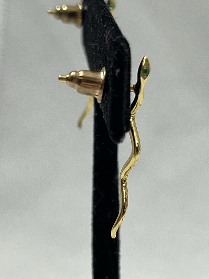 Gold Plated 925 Green Gemstone Snake Eye Pierced Earrings | eBay