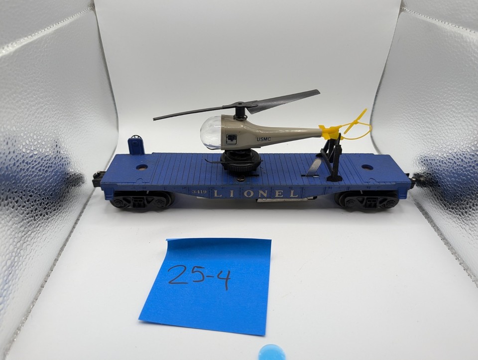 RARE! Lionel Postwar #3419 Flat Car with USMC Helicopter - O Gauge ...