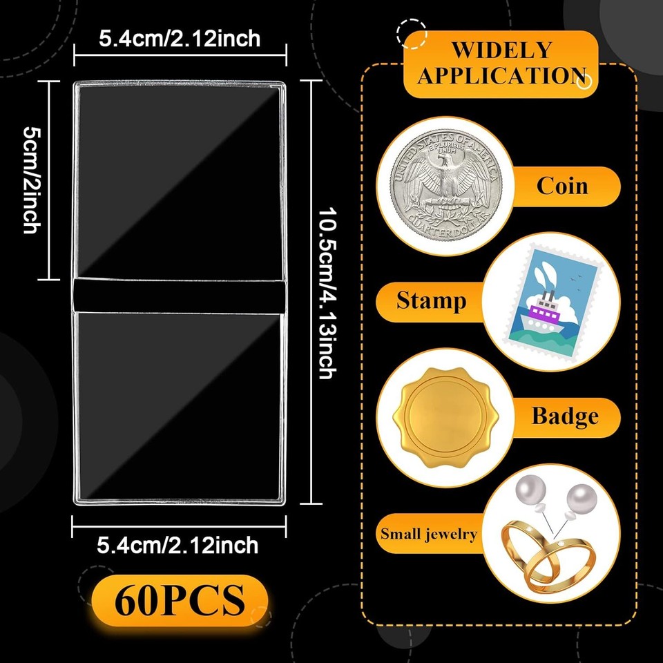 60Pcs Double Pocket Coin Sleeves Collectors 2Inch Clear Plastic Coin ...