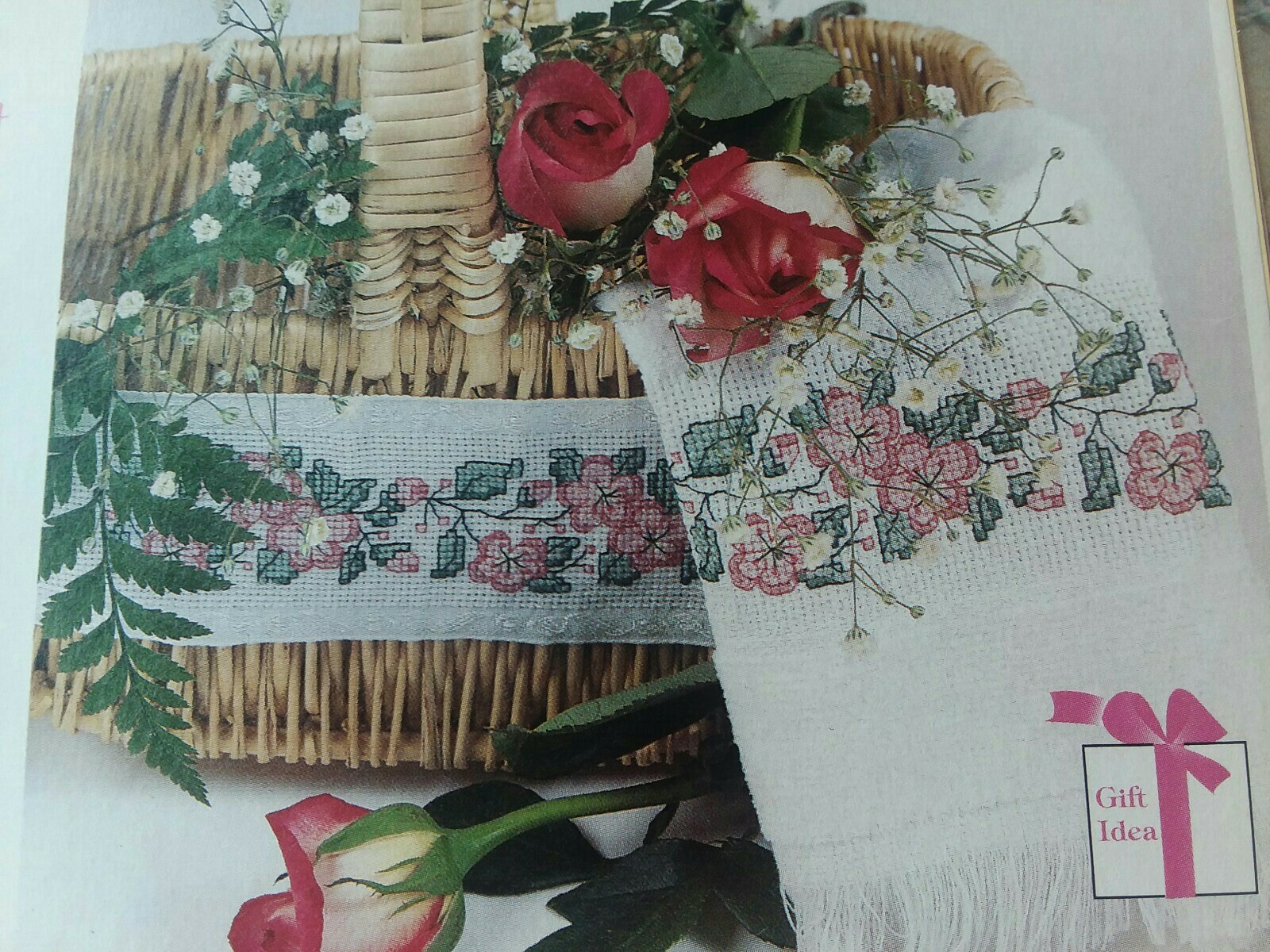 Blossom Border Basket Floral Towel RIBBAND OOP Cross Stitch PATTERN (T ...