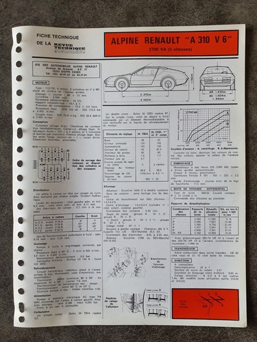 FICHE TECHNIQUE AUTOMOBILE ALPINE RENAULT A 310 V6 | eBay
