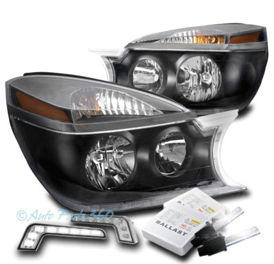 FOR 02-07 BUICK RENDEZVOUS CRYSTAL STYLE BLACK HEADLIGHT LAMP W/LED DRL ...