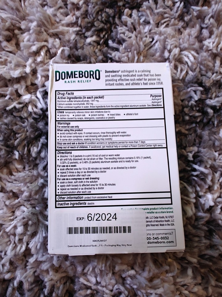 Domeboro Soothing Soak Rash Relief Astringent 12 Powder Packets Exp ...