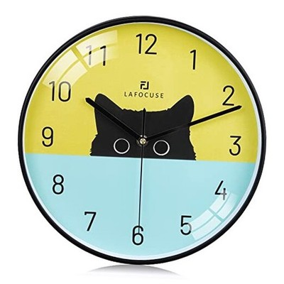 12 Inch Silent Cat Wall Clock Battery Operated, Black Cat Clock Analog ...