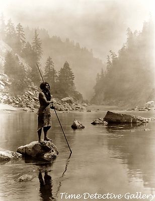 Young Native Hupa Man Fishing With Spear, California - Historic Photo ...