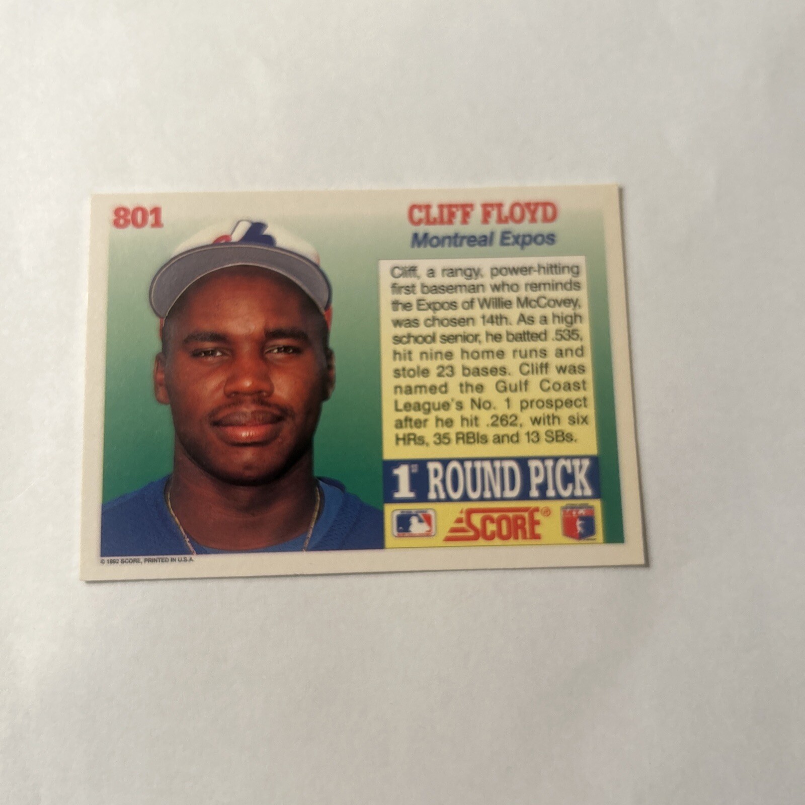 1992 Score - 1st Round Pick #801 Cliff Floyd (RC) for sale online | eBay