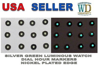 Watch Dial Hour Markers 12 Green Luminous SILVER Nickel Plated Numerals ...