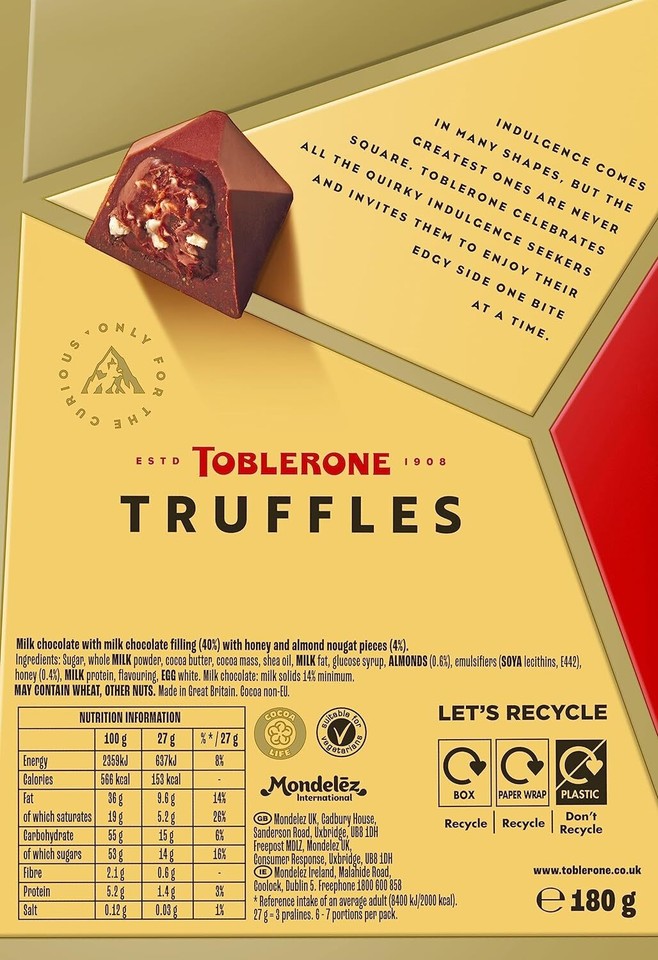 Toblerone Truffles 180g - Delicious Swiss Chocolate Treats - UK Fast ...