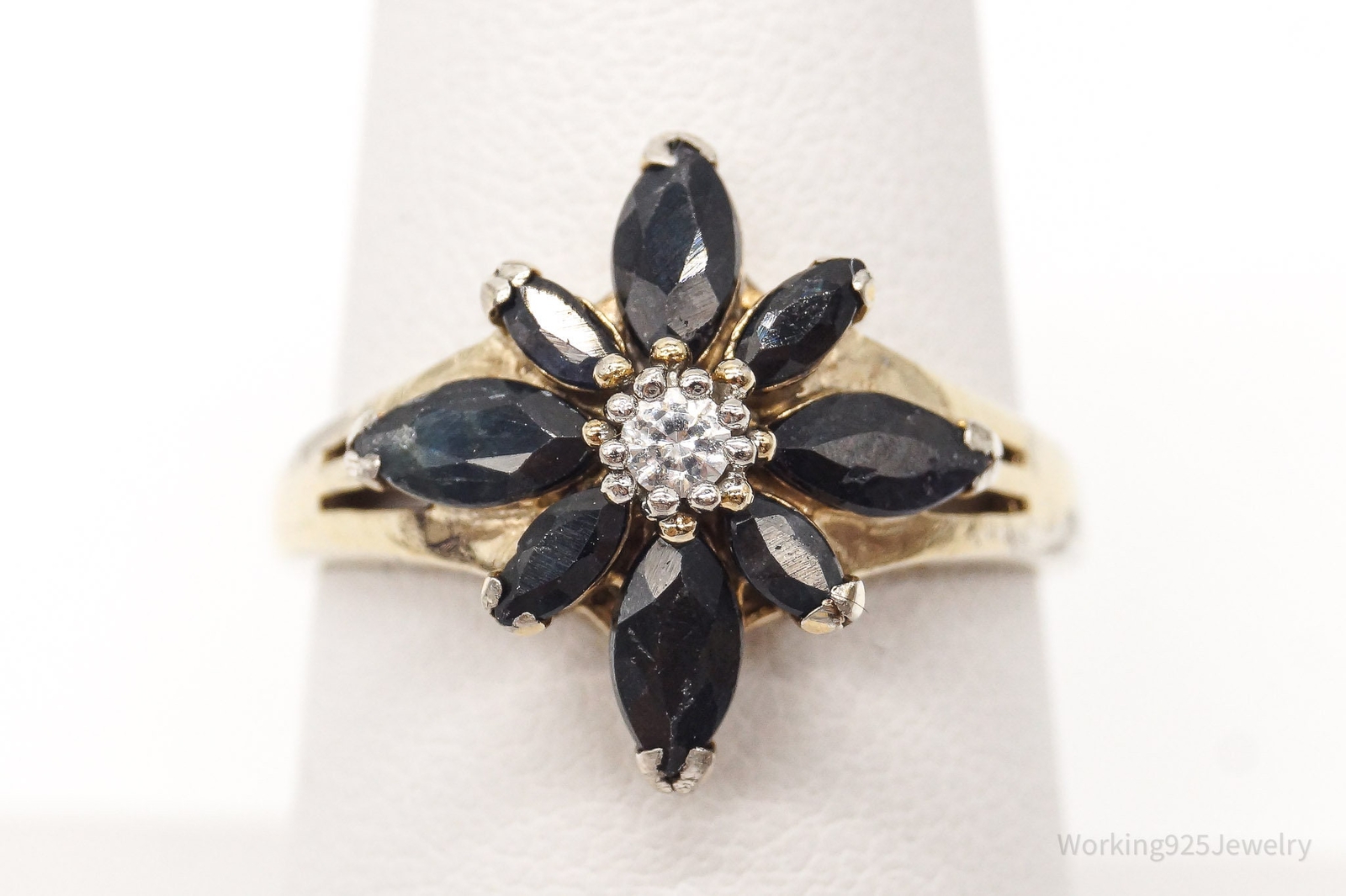Vintage DBJ Sapphire Cubic Zirconia Gold Vermeil Sterling Silver Ring ...
