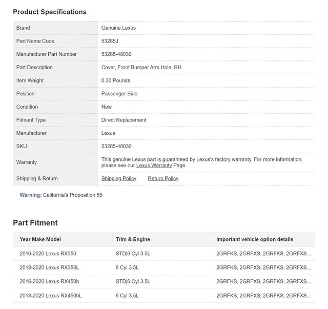 5328548030 Cover FR Bumper Arm 53285-48030 Toyota Genuine Part for sale ...