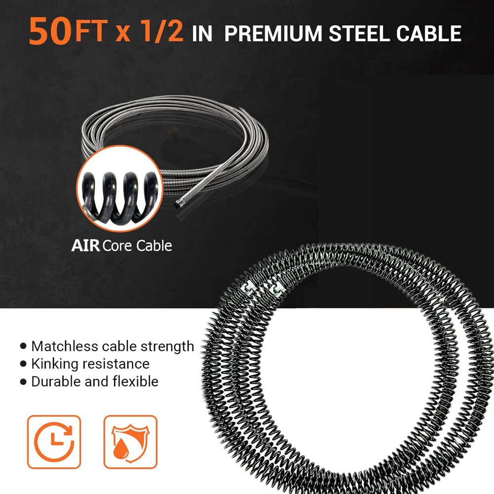 Drain Cable Sewer Cable 50' 1/2'' Drain Cleaning Cable Auger Snake Pipe ...