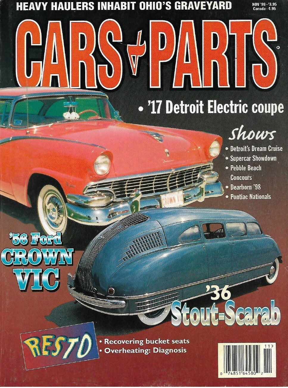 CARS & PARTS 1998 NOV - '17 DETROIT ELECTRIC COUPE, '56 FORD CROWN VIC ...