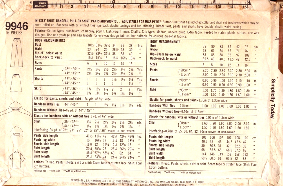 Simplicity 9946-Misses/Petite-Shirt-Bandeau Top Shirt-Pants-Shorts - 14 ...