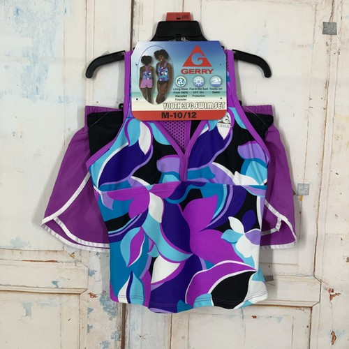 Gerry Youth 3 Piece Swimsuit Girls Size M 10/12 Floral Tankini TTop ...