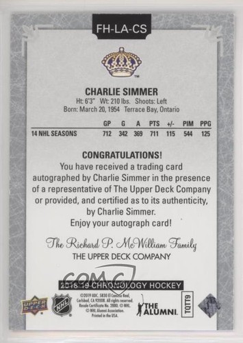 2018-19 Upper Deck Chronology Franchise History Charlie Simmer #FH-LA ...